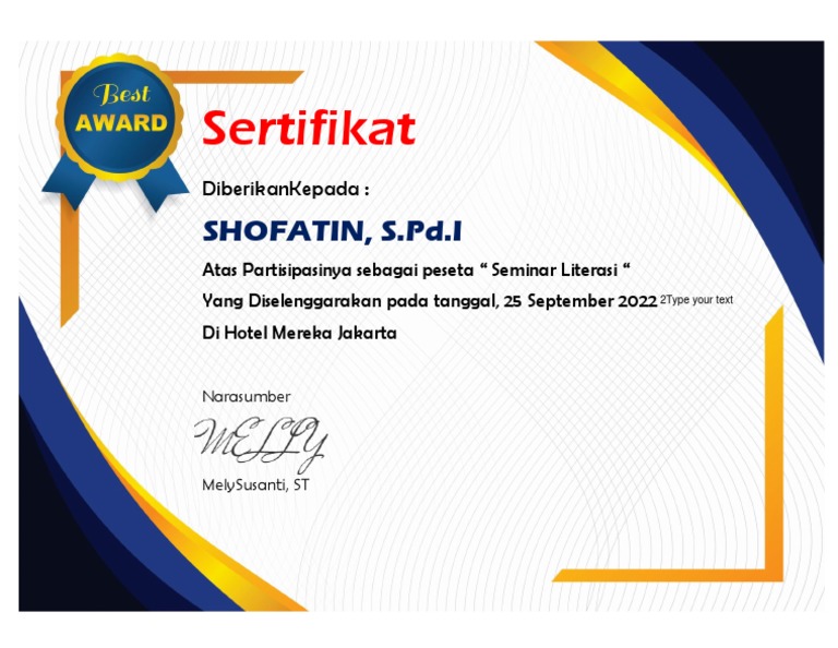 Sertifikat Seminar Literasi 2022 | PDF