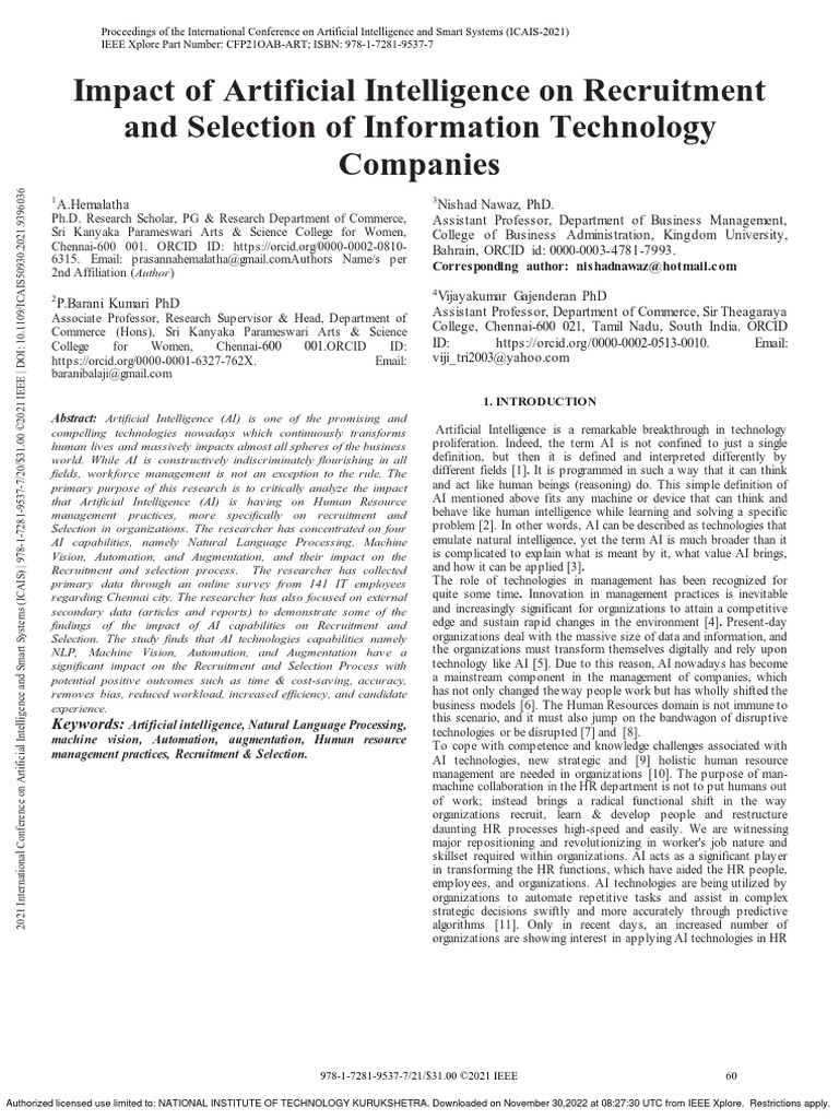Impact of Artificial Intelligence On Recruitment and Selection of | Download Free PDF ...