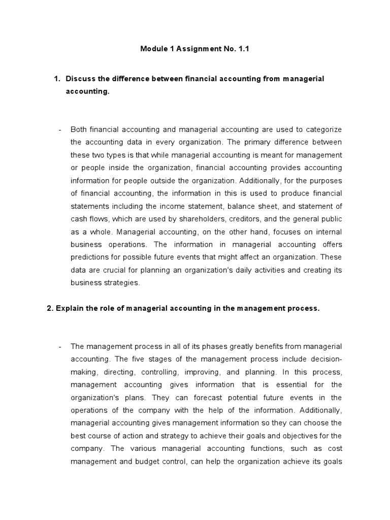 MANACC Module 1 Assignment No. 1.1 | PDF | Inventory | Management Accounting