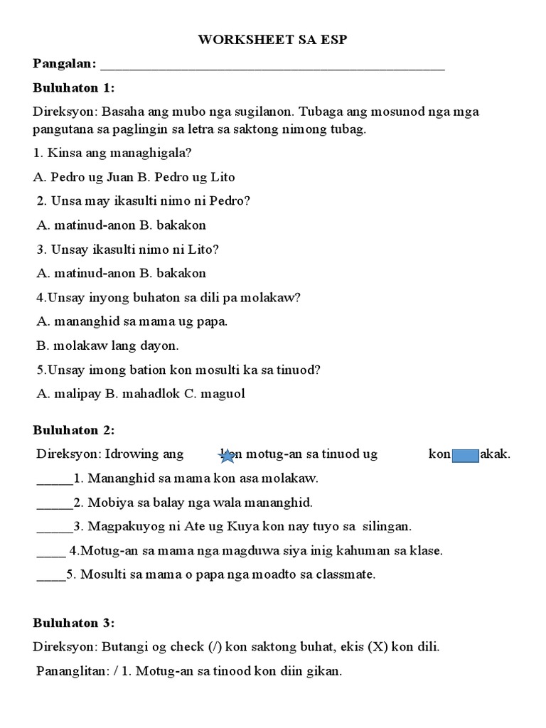 Worksheet Sa Esp | PDF