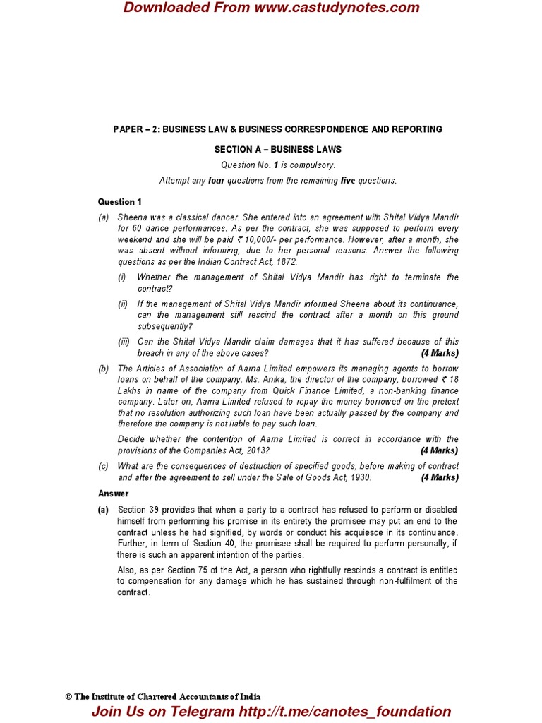 Ca Foundation Law And Bcr Suggested Answer May 2022 Pdf Cholesterol Fat