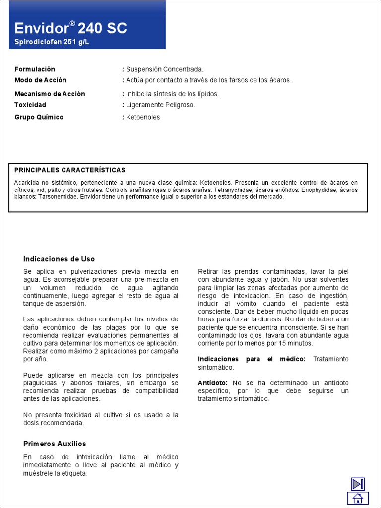 Envidor 240 SC: Información técnica sobre un acaricida no sistémico a ...