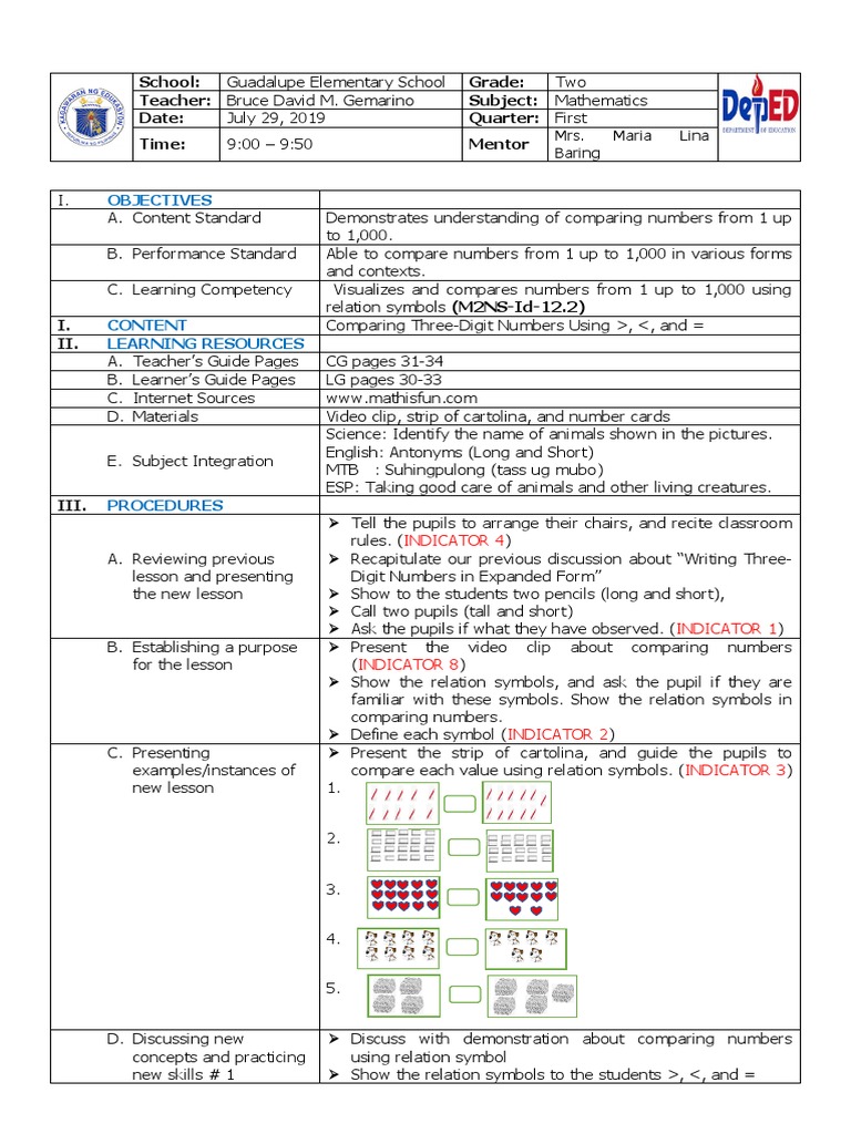 Comparing Three-Digit Numbers Using Relation Symbols | PDF | Numbers ...