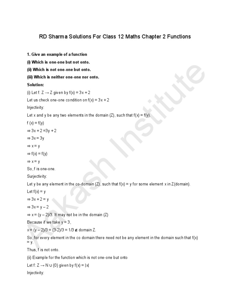 RD Sharma Solutions For Class 12 Maths Chapter 2 Functions | PDF ...