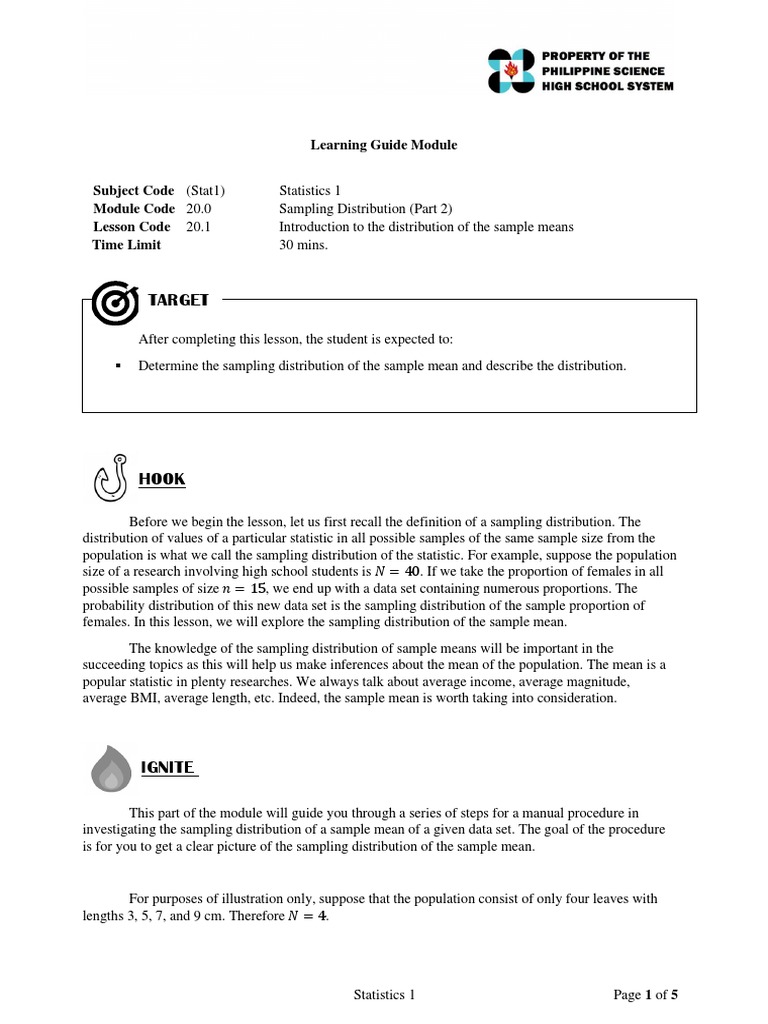 SLG 20.1 Sampling Distribution (Part 2) - Introduction To The Sampling Distribution of The ...