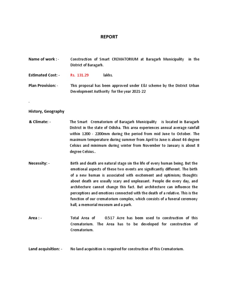 Construction of Smart Crematorium Report | PDF | Cremation