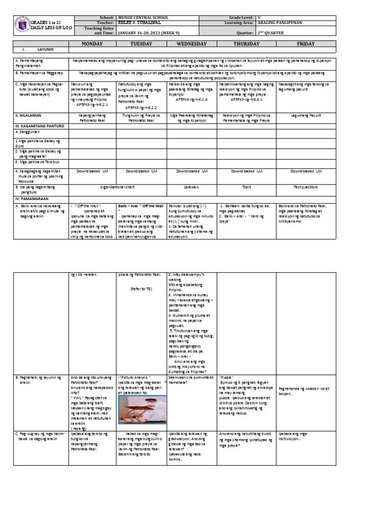 DLL Araling Panlipunan 5 q2 w9 | PDF