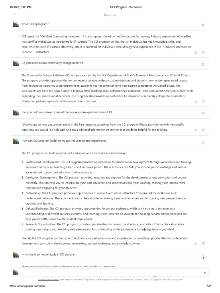 CCI Program Sampe Answer Chatgpt | PDF