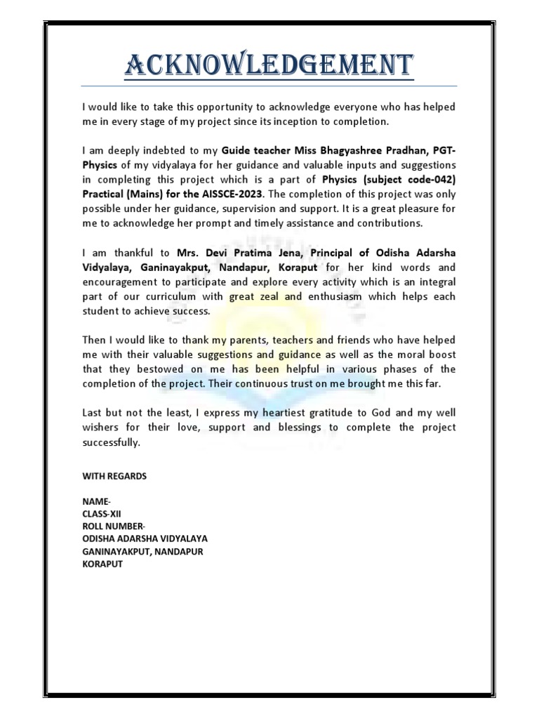 Physics Project Acknowledgement | PDF