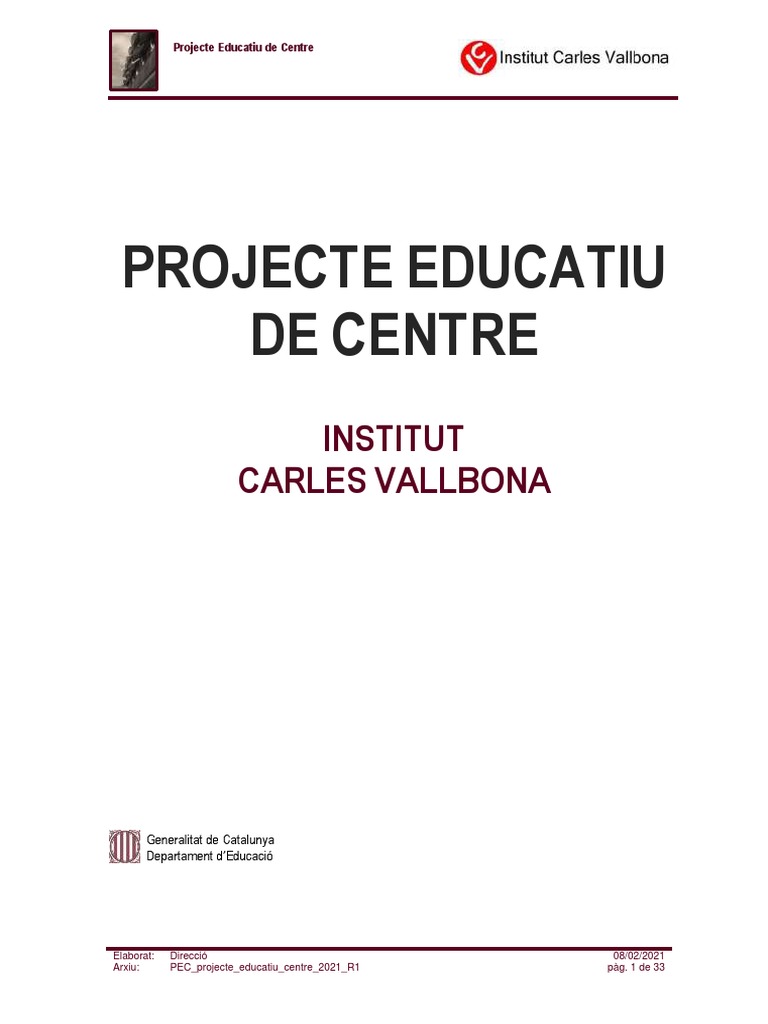 PEC Projecte Educatiu Centre 2021 R1 | PDF