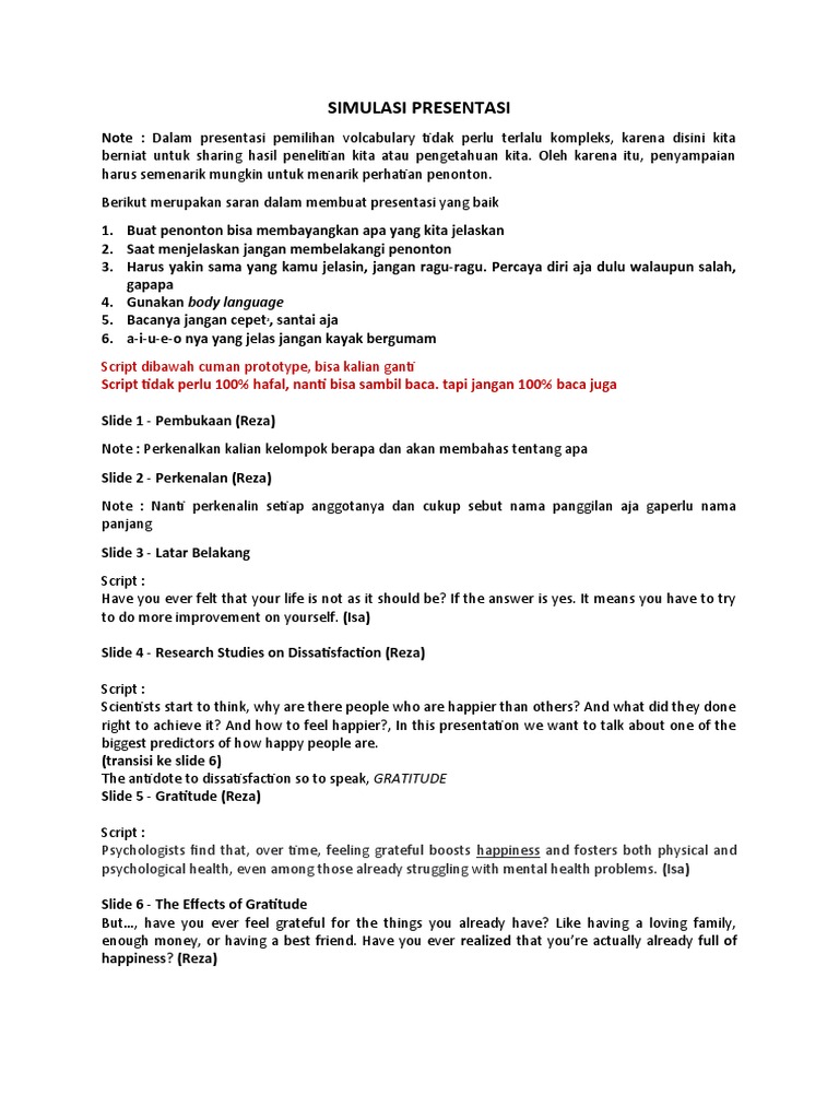Skrip Presentasi Bahasa Inggris | PDF | Emotions | Positive Psychology
