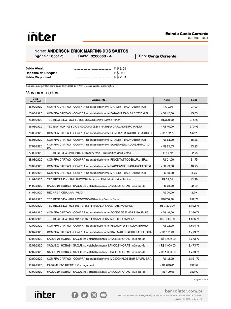 Extrato de Conta Corrente | PDF | Bancos | Serviços financeiros