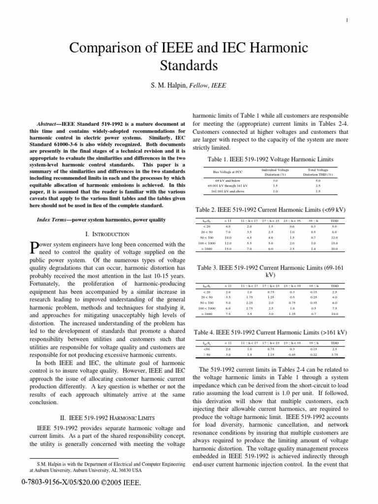 Comparison of Ieee and Iec Harmonic Standards | PDF | Electrical ...
