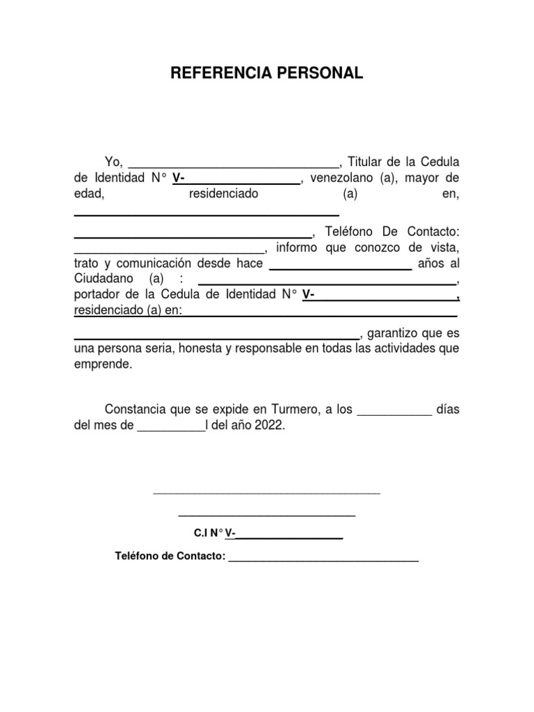 Formato de REFERENCIA PERSONAL | PDF | Gobierno y personalidad | Costa Rica