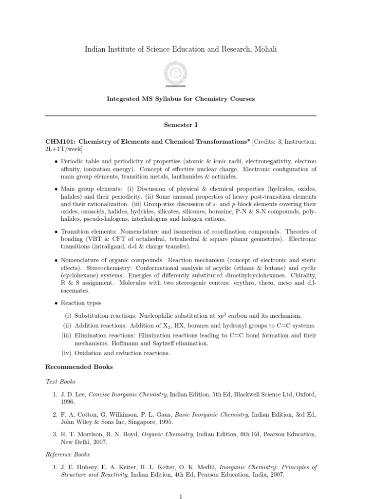 Indian Institute of Science Education and Research, Mohali | PDF ...