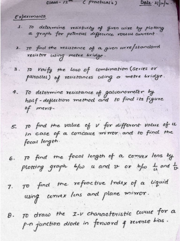 Class 12th Physics 2022-23 (Practicals+Activities) | PDF