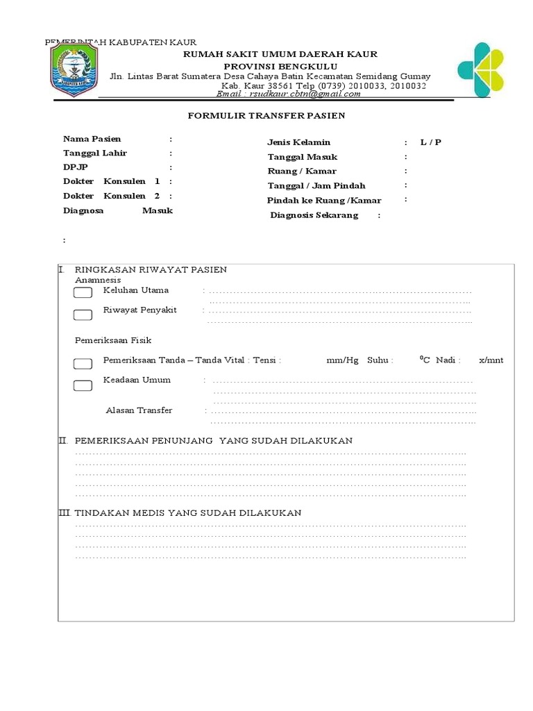 A. Form TRANSFER PASIEN Intra RS | PDF