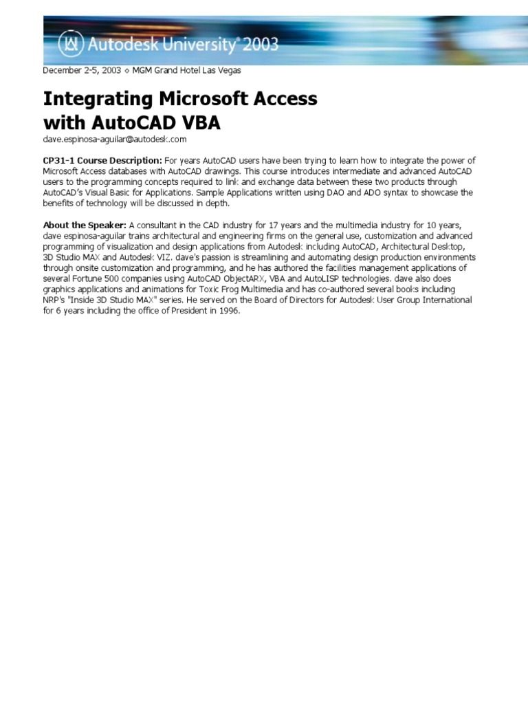 Integrating Microsoft Access With Autocad Vba Pdf Microsoft Access Visual Basic For