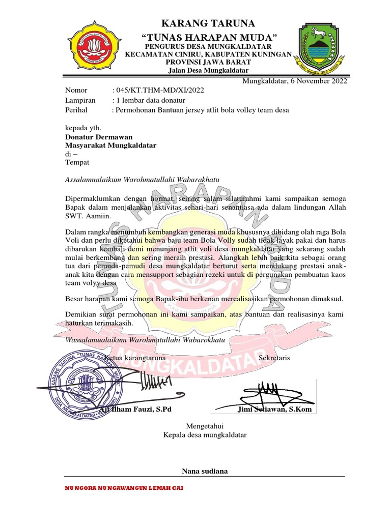 Karang Taruna Permohonan Bantuan Jersey Bola Voli | PDF Karang Taruna Permohonan Bantuan Jersey Bola Voli | PDF