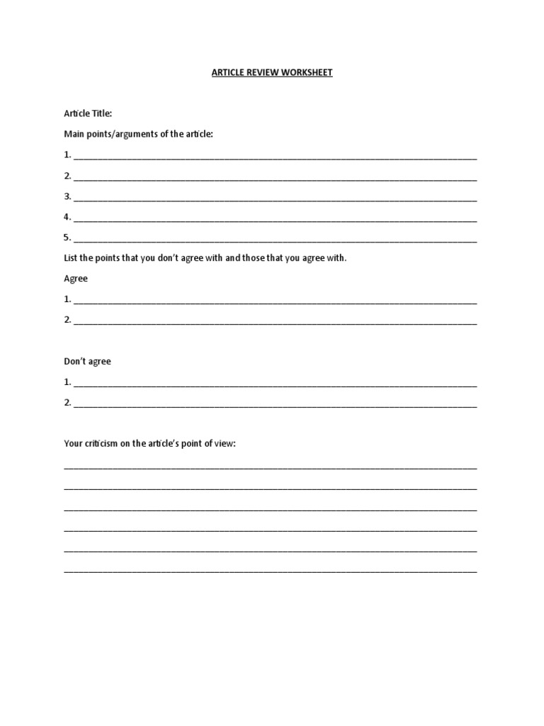 Article Review Worksheet | PDF Article Review Worksheet | PDF