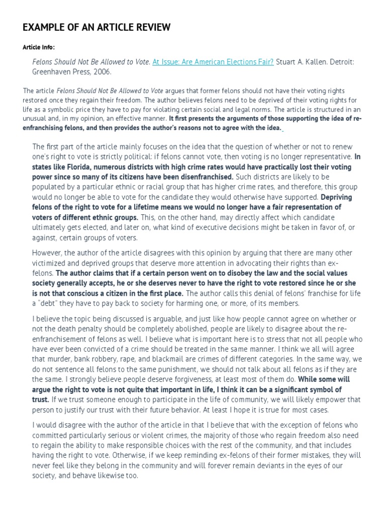 Example of An Article Review | PDF | Felony | Suffrage