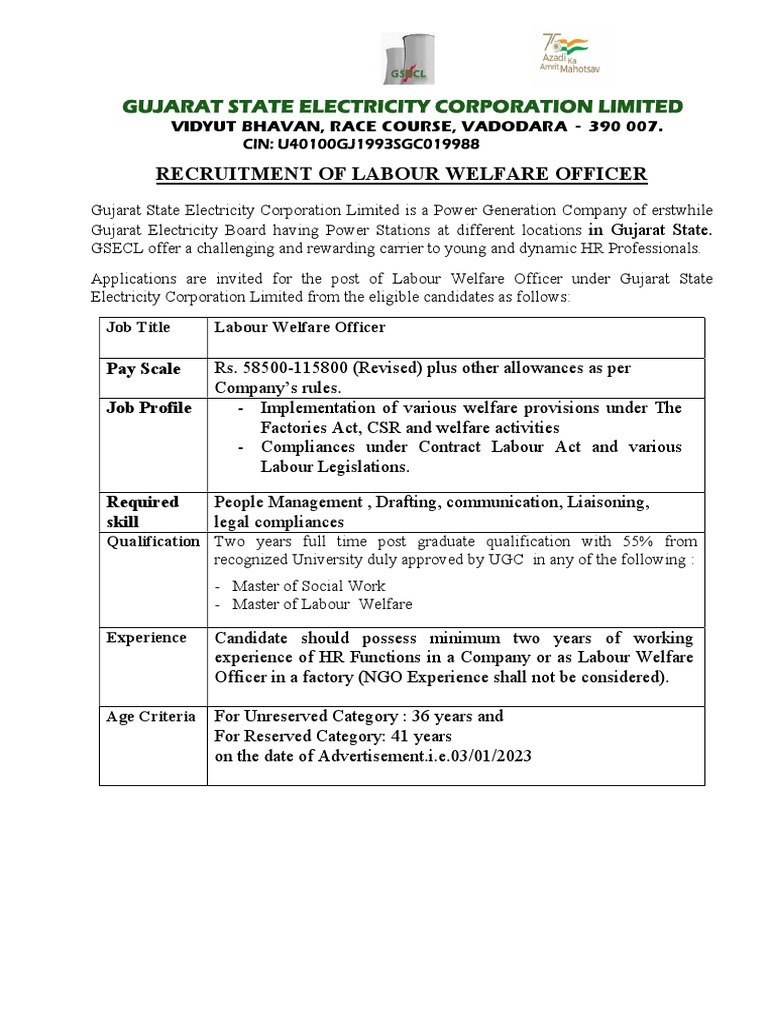 Labour Welfare Officer | PDF | Employment | Recruitment Labour Welfare Officer | PDF | Employment | Recruitment