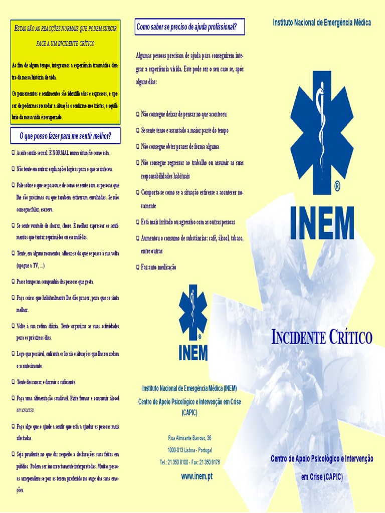Panfleto CAPIC INEM - Incidente Crítico | PDF