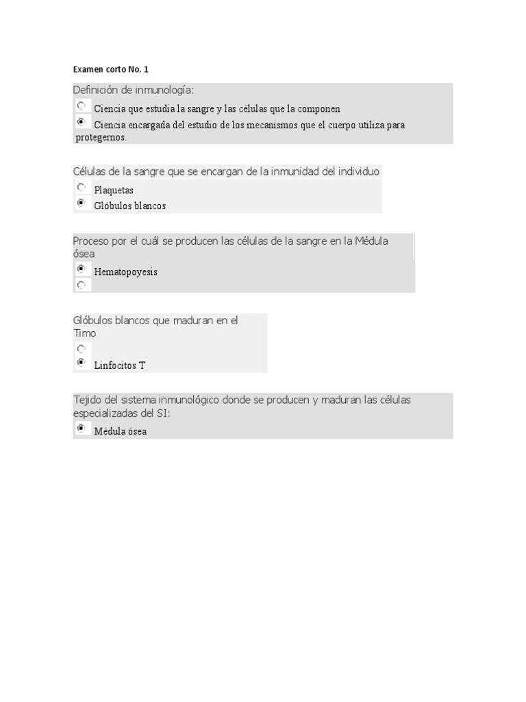 Examenes Cortos y Parciales de Banco de Sangre | PDF | Sistema inmune | Sangre