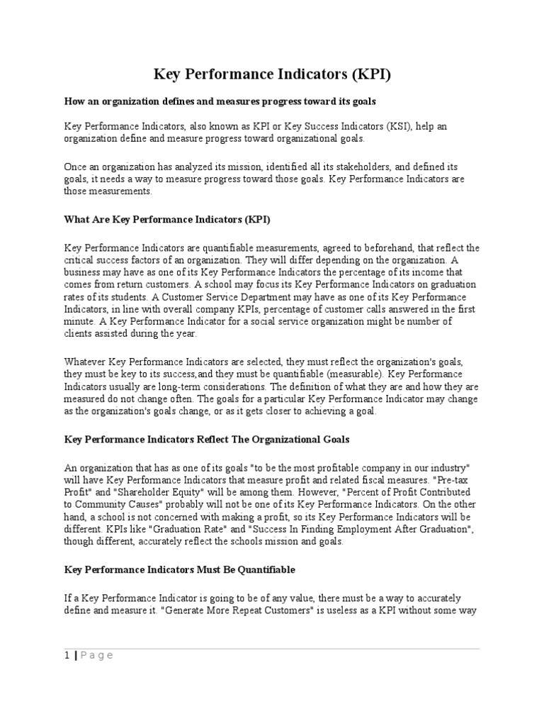Key Performance Indicators | PDF | Performance Indicator | Strategic ...