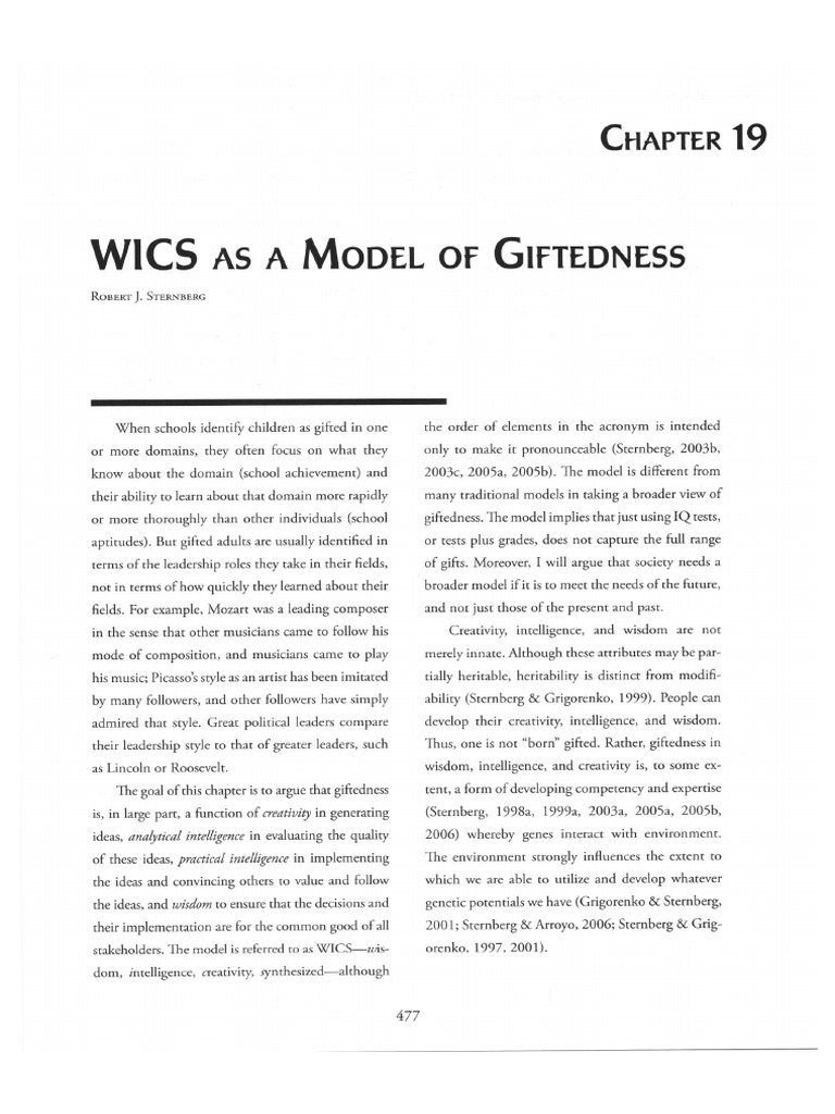 Ch. 19 - WICS As A Model of Giftedness - Sternberg | PDF