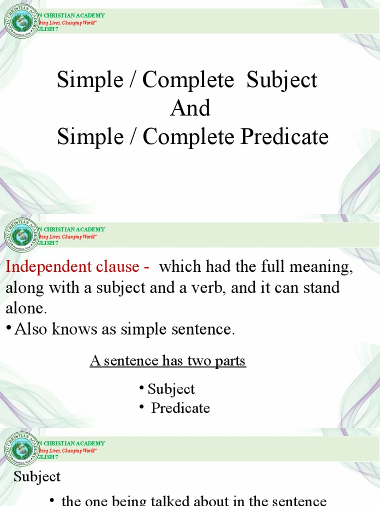 Eng7 Simple Complete Subject and Simple Complete Predicate | PDF ...