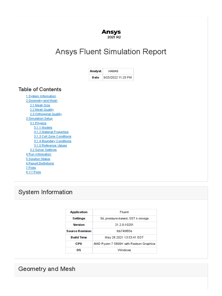 Ansys Fluent Simulation Report AP | PDF