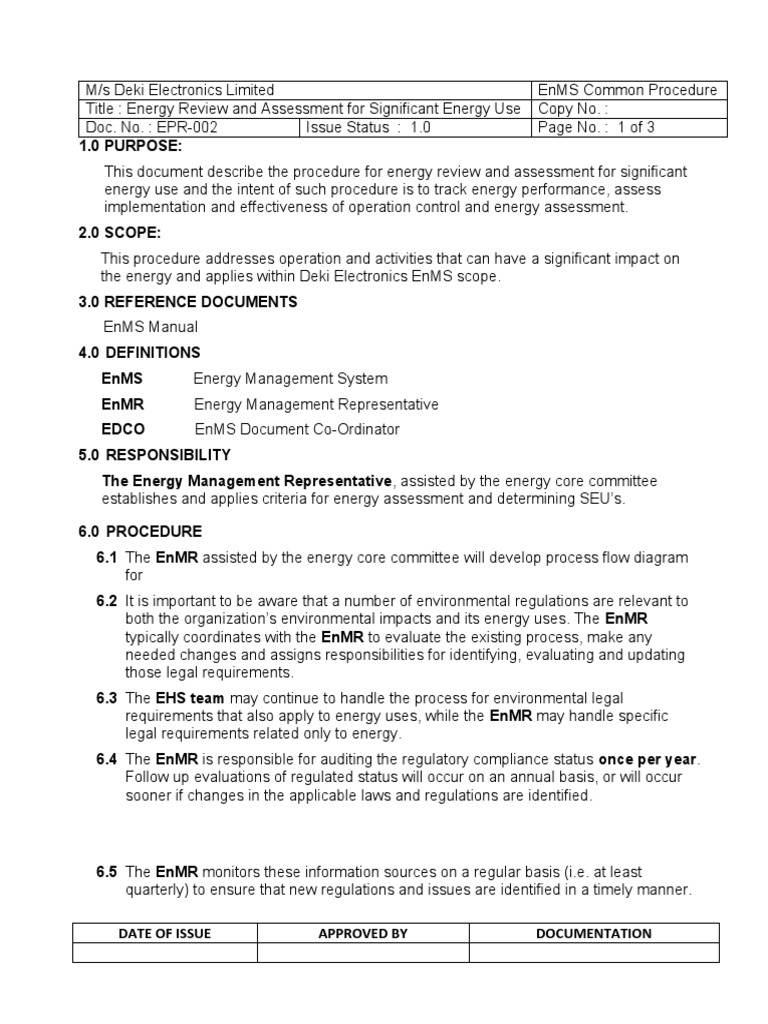 EPR001-Energy Review and Assessment For Significant Energy Use | PDF ...