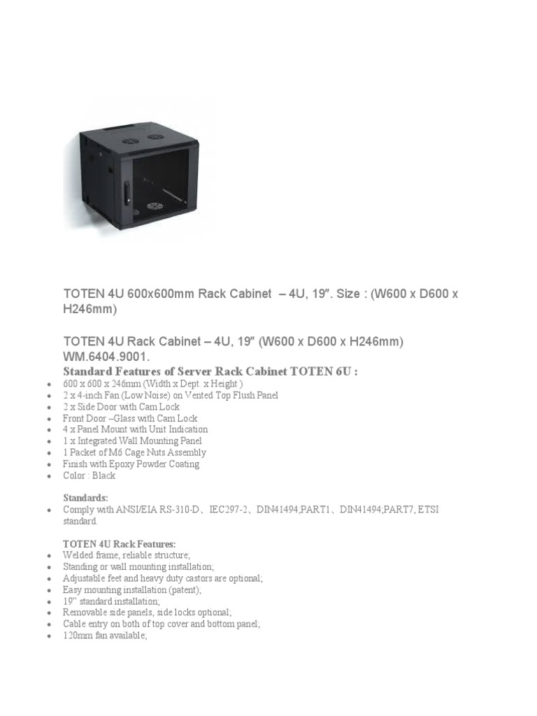 TOTEN 4U 600x600mm Rack Cabinet | PDF