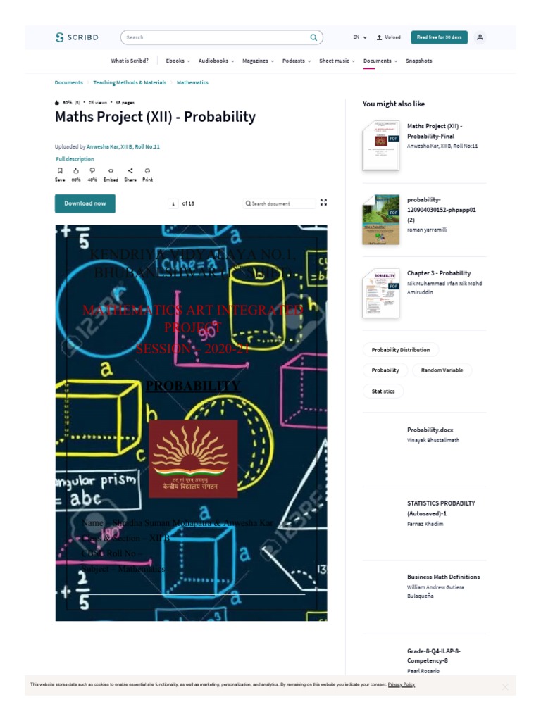 Maths Project (XII) - Probability | PDF | Scribd | Science