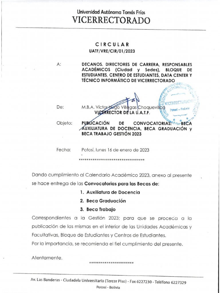 Circular 01 Becas Est | PDF