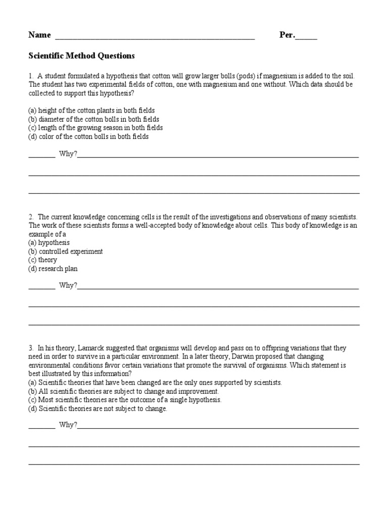 Scientific Method Questions | PDF | Experiment | Hypothesis