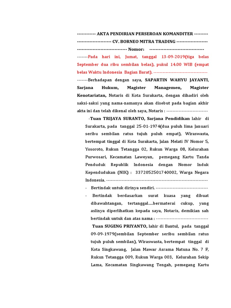 Akta Pendirian CV Borneo | PDF | Bisnis | Komputer