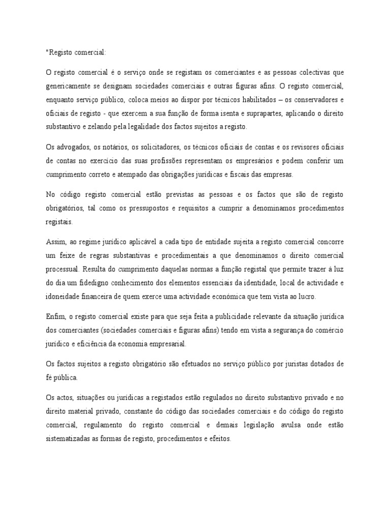 Registo Comercial | PDF | Serviços públicos | Economia