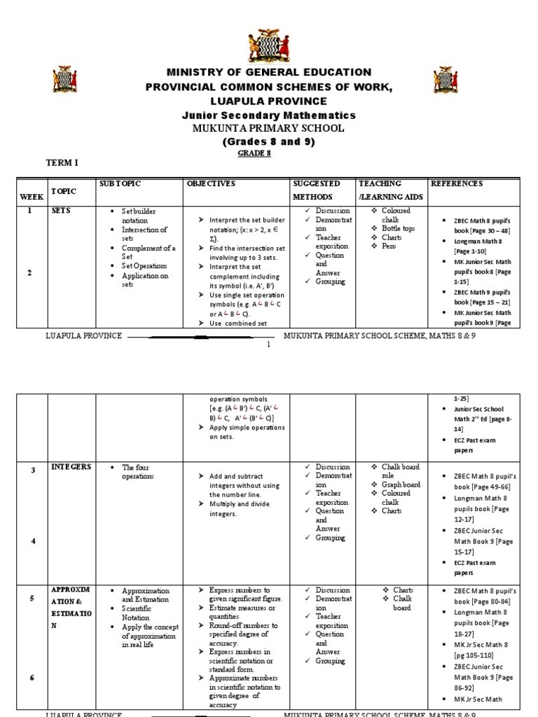 Grade 8 & 9 Maths Schemes | PDF | Matrix (Mathematics) | Mathematics