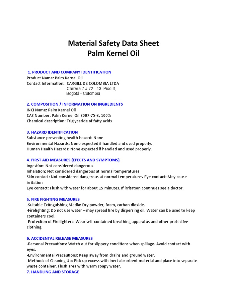 Material Safety Data Sheet PKO - CARGILL | PDF