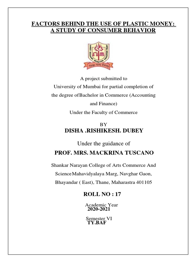 Disha Dubey-Factors Behind The Use of Plastic Money | PDF | Debit Card ...