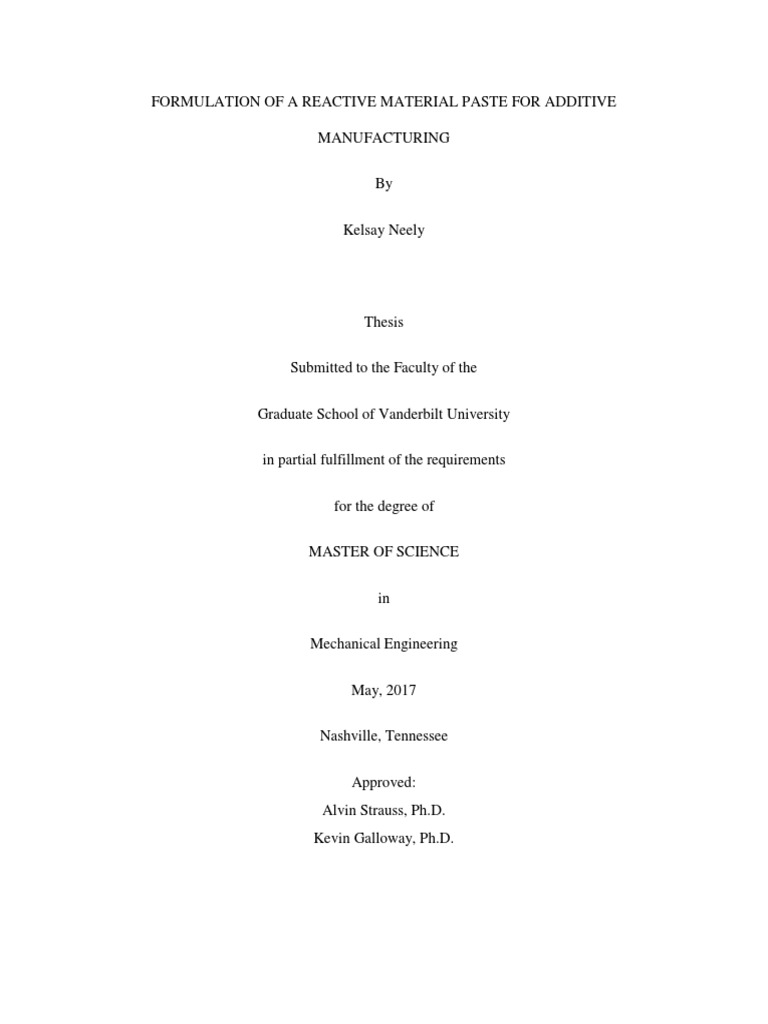 Formulation Of A Reactive Material Paste For Additive Manufacturing