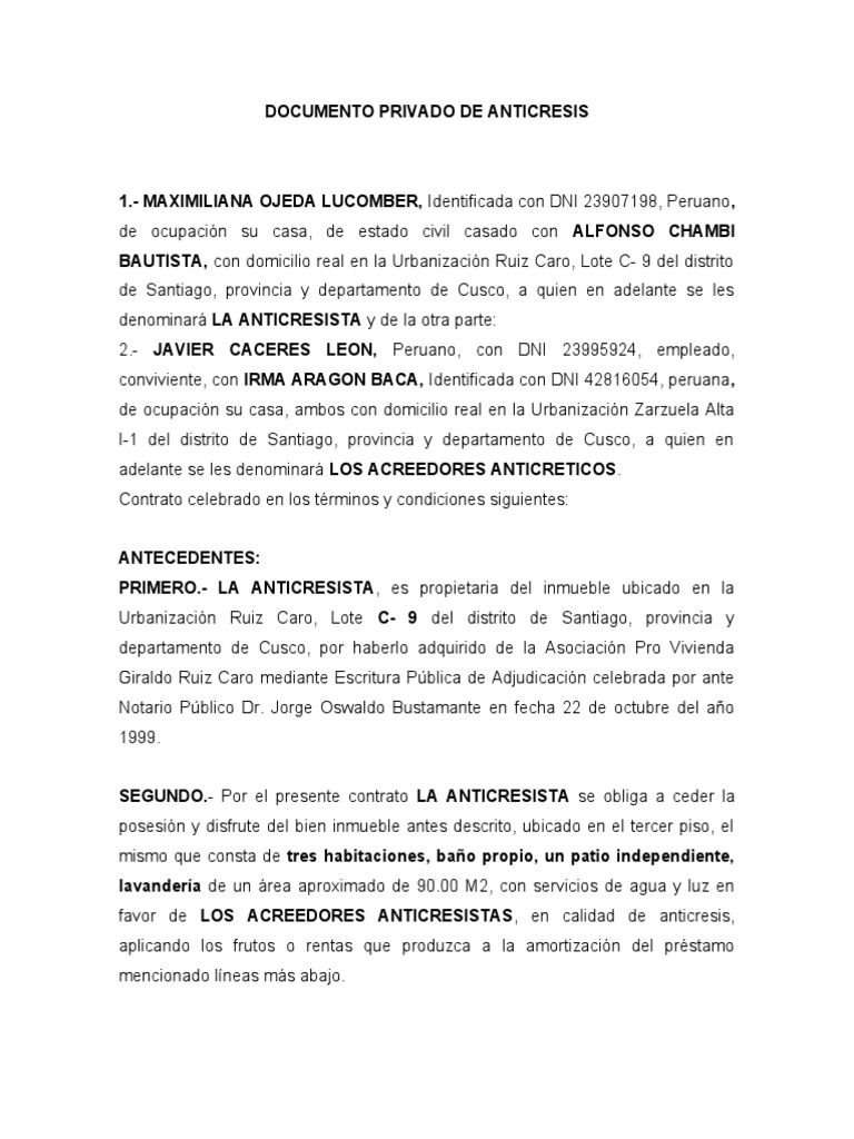 Modelo de Documento Privado de Anticresis | PDF | Justicia | Crimen y violencia