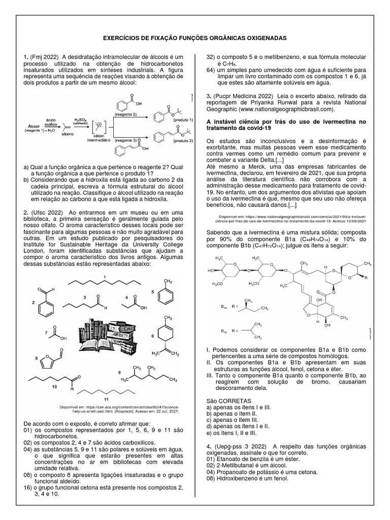 Exercícios de Fixação Funções Orgânicas Oxigenadas | PDF | Éster | Química