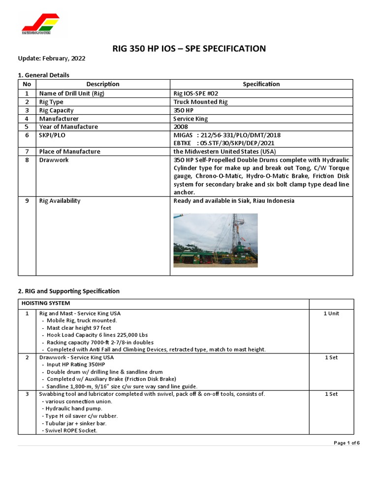 Rig Specification - SPE--02 - Upd | PDF | Pump | Manufactured Goods