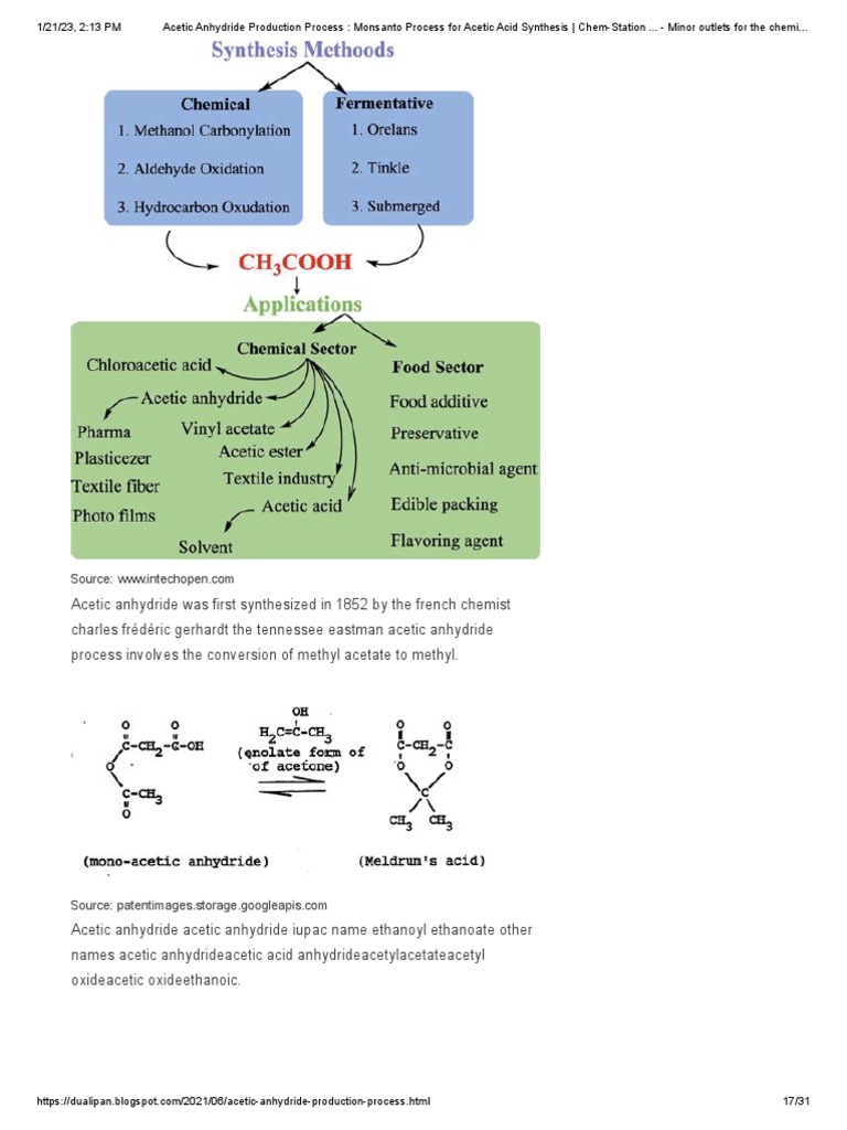 Acetic Anhydride Production Process - Monsanto Process For Acetic Acid ...
