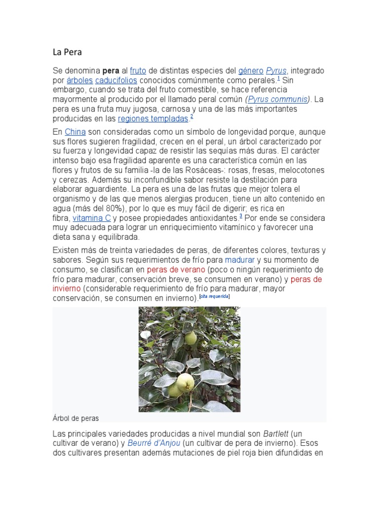 Árbol de peras, fruto jugoso y nutritivo | PDF