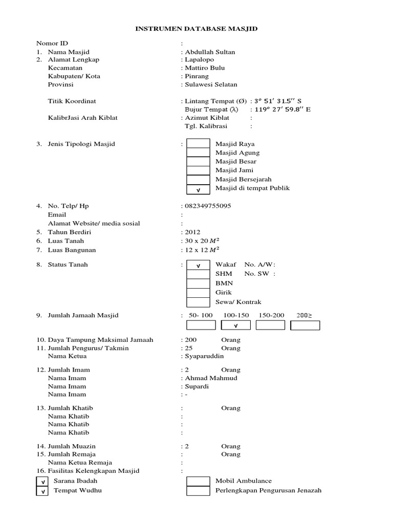 Instrumen Database Masjid | PDF