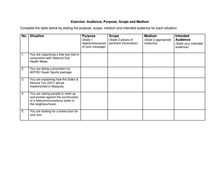 Exercise-Audience, Purpose, Scope, Medium | PDF